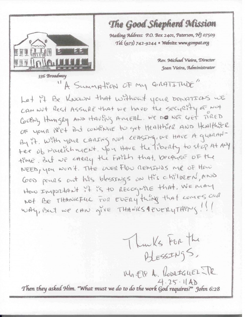 The Good Shepherd Mission, Paterson - Table to Table